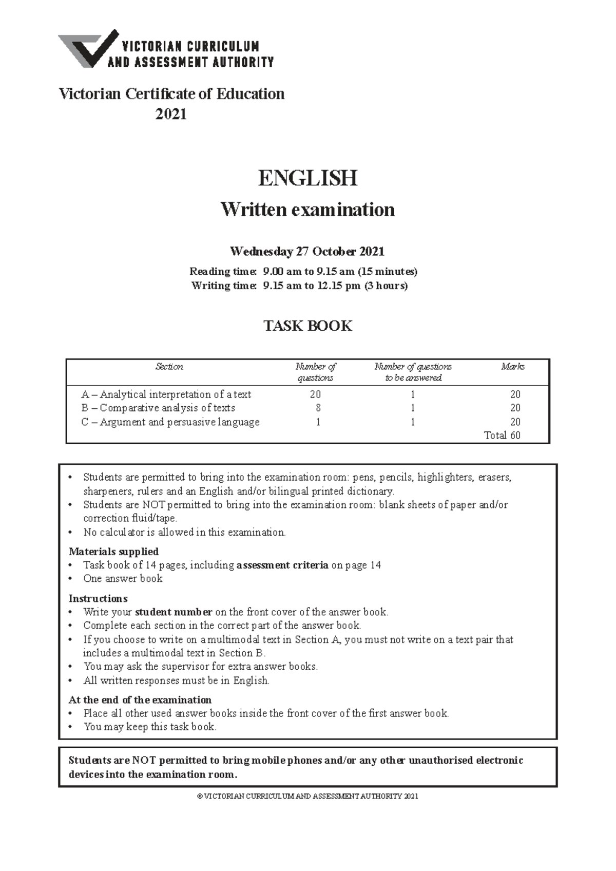 2021 VCAA ENGLISH Exam - Official Exam Practice Guide - Studocu
