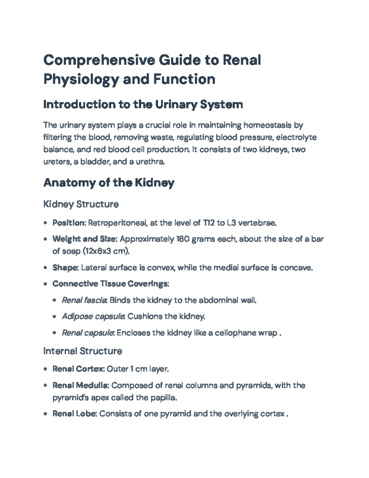 Comprehensive Overview of Renal Physiology and Urinary Function ...