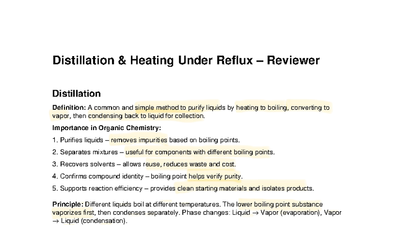 LAS 4 Distillation Heating Under Reflux Review Notes - Studocu
