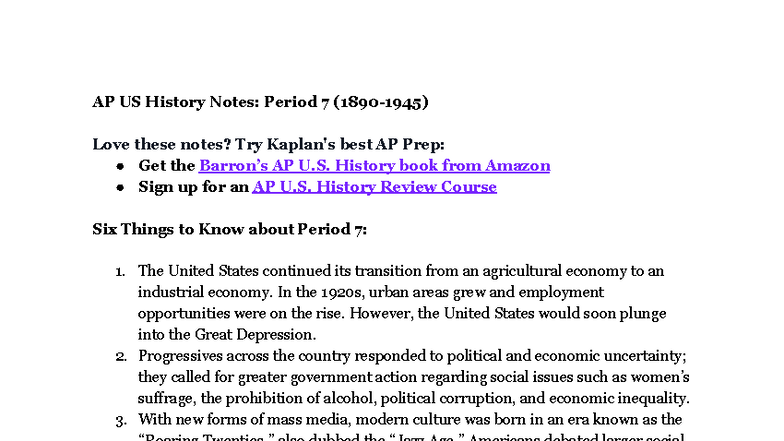 APUSH Period 7 Notes: Exploring Key Events from 1890-1945 - Studocu