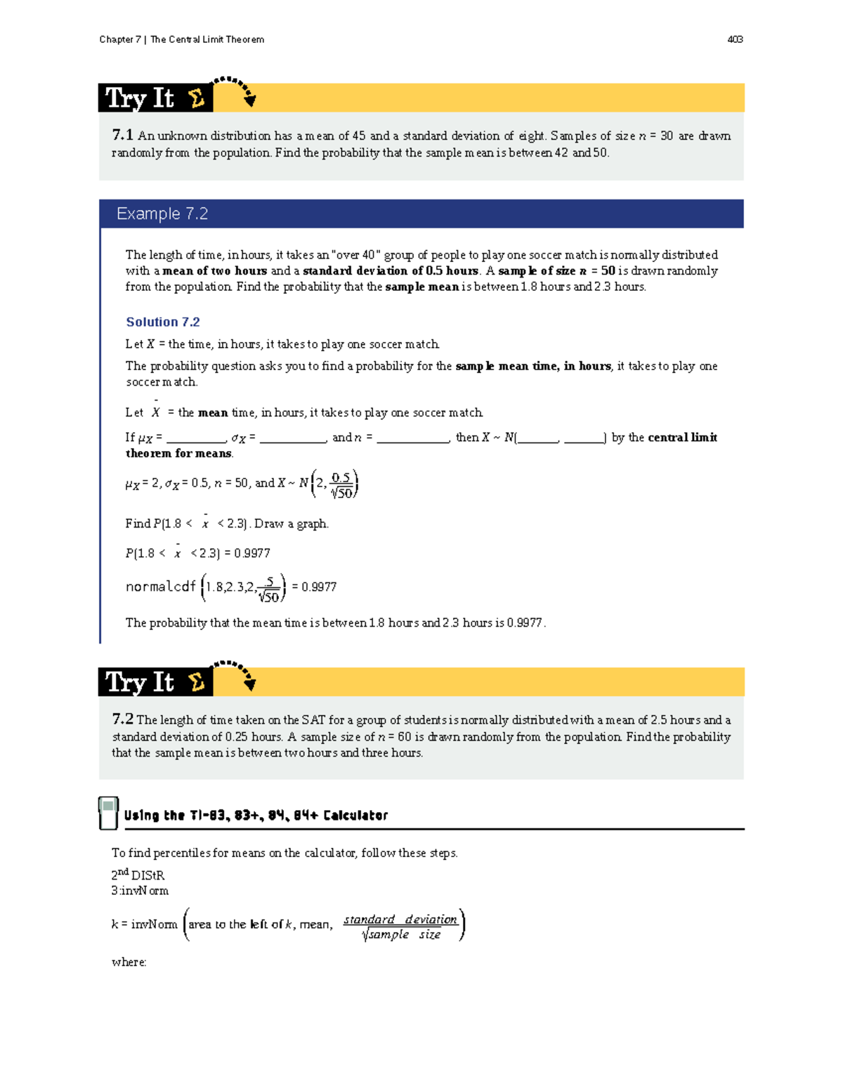 Chapter 7: The Central Limit Theorem - Probabilities & Examples (STAT ...