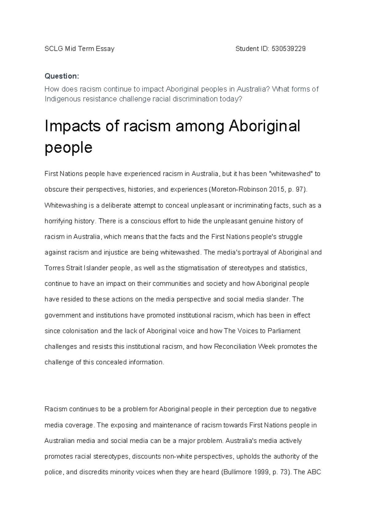 SCLG Midterm Essay: Racism's Impact on Aboriginal Peoples in Australia ...
