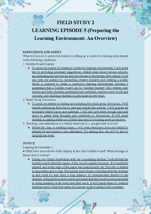 Field Study 2 Learning Episode 4 - FIELD STUDY 2 LEARNING EPISODE 4 (MATCHING PROBLEMATIC ...