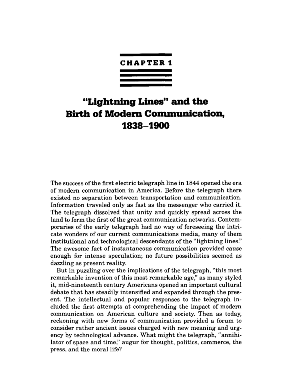 CHAPTER 1: Contemporary Reactions to the Electric Telegraph's Impact ...