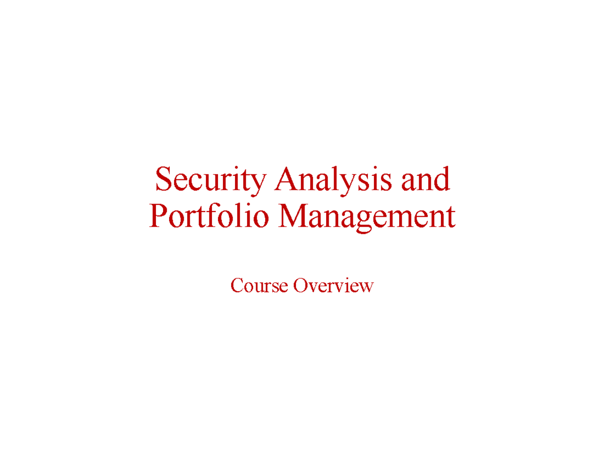 Portfolio Management & Security Analysis Overview - EFR3320 - Studocu