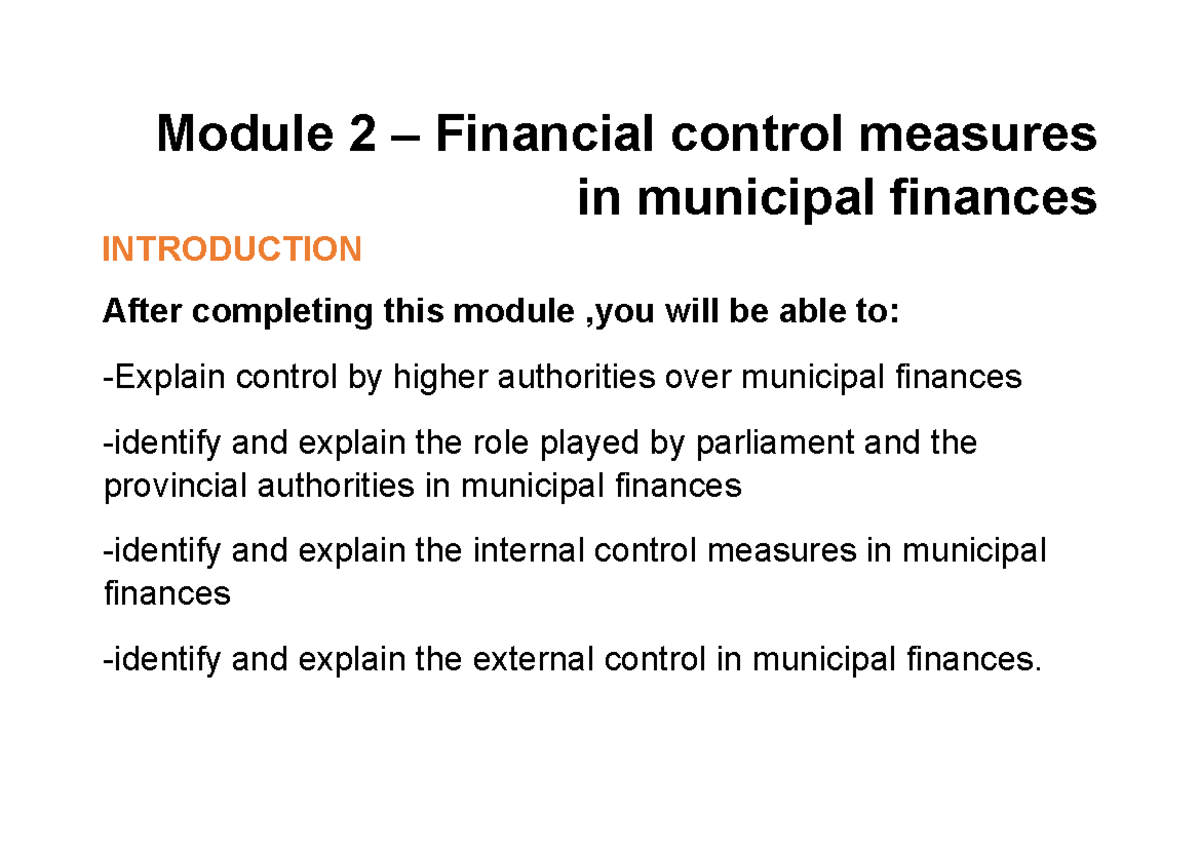 Module 2: Financial Control Measures in Municipal Finances - Studocu