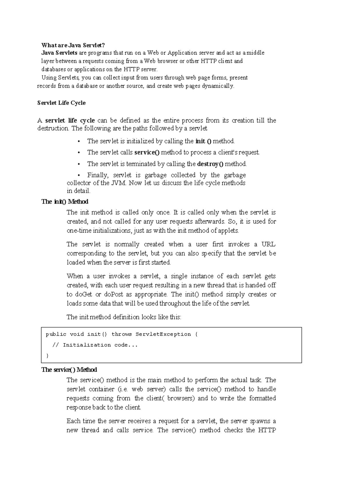 Java Servlet Life Cycle: Understanding the Process and Methods - Studocu