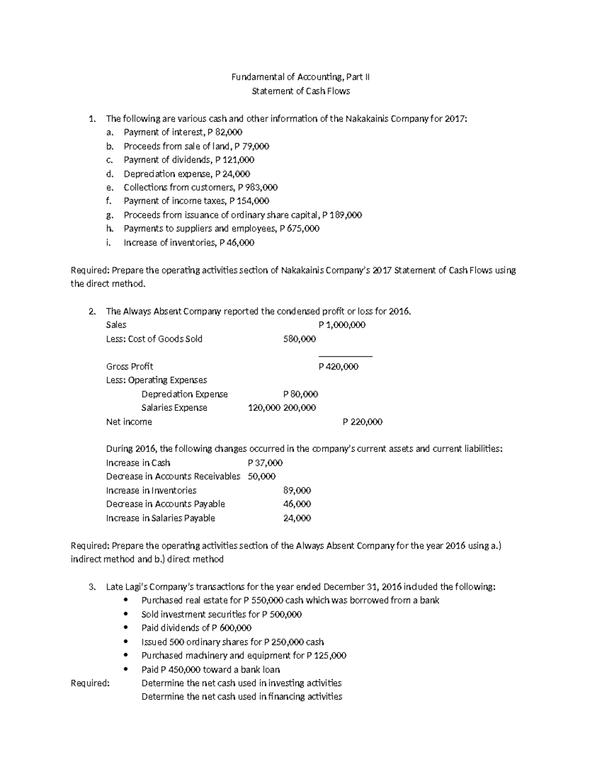 SCF dicussion problems - Fundamental of Accounting, Part II Statement ...