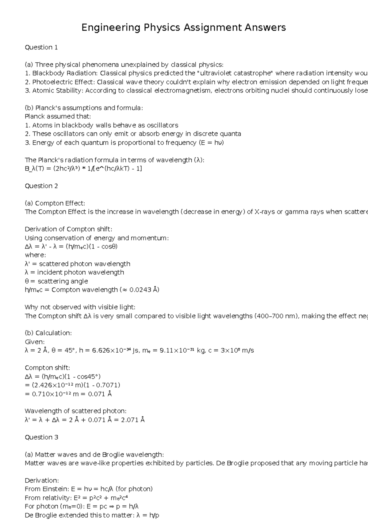Engineering Physics Assignment Answers: Key Concepts & Calculations ...