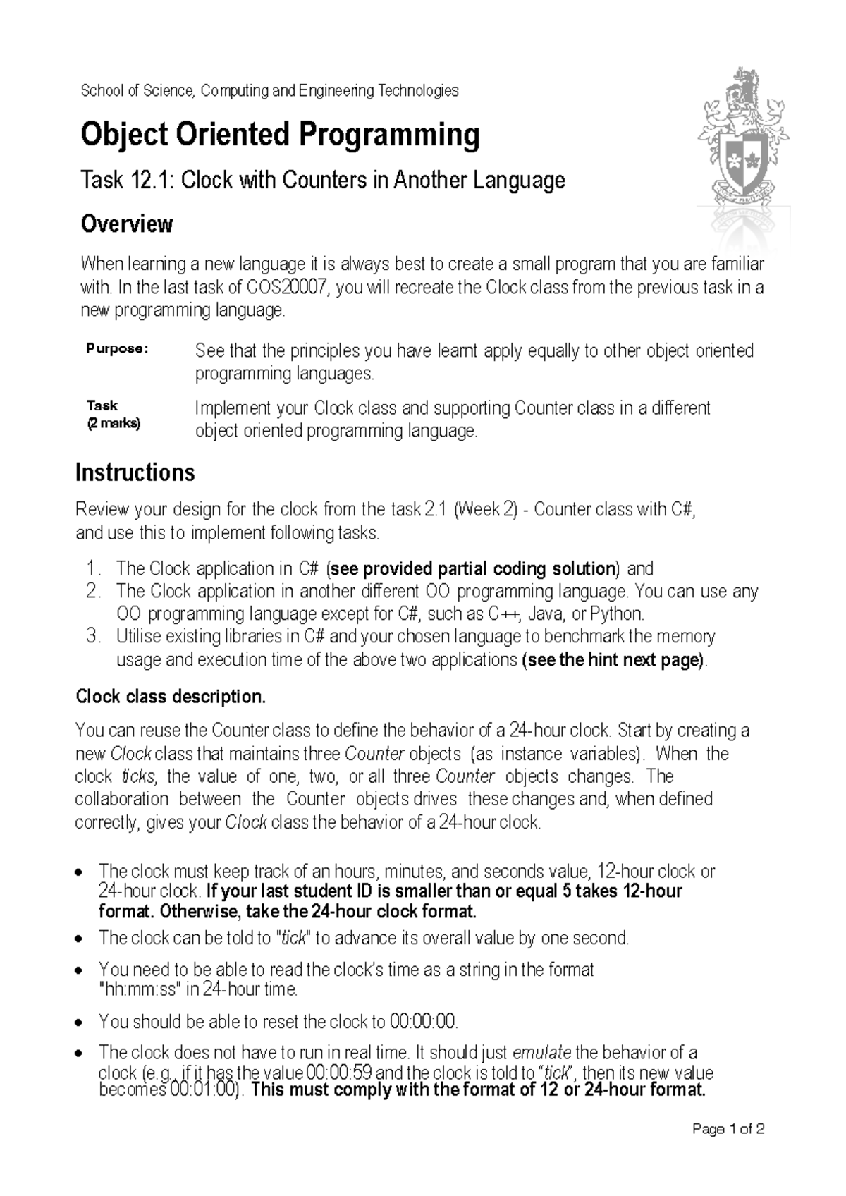 Object Oriented Programming Task 12.1: Clock Implementation in OOP ...