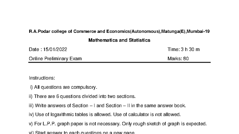 R.A.Podar College of Commerce & Math: Online Preliminary Exam Guide ...