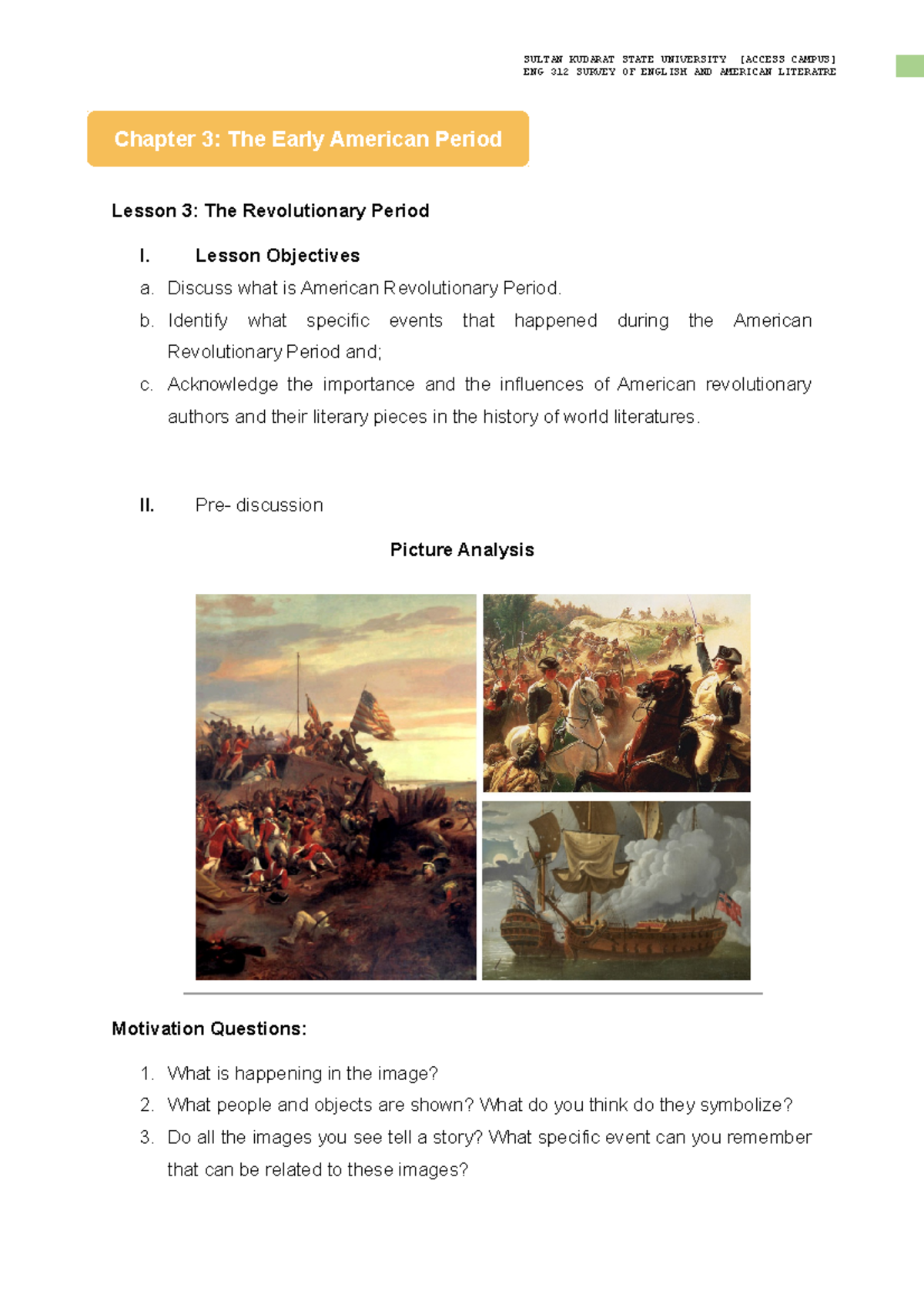 Lesson 3: Understanding the American Revolutionary Period (ENG 101 ...