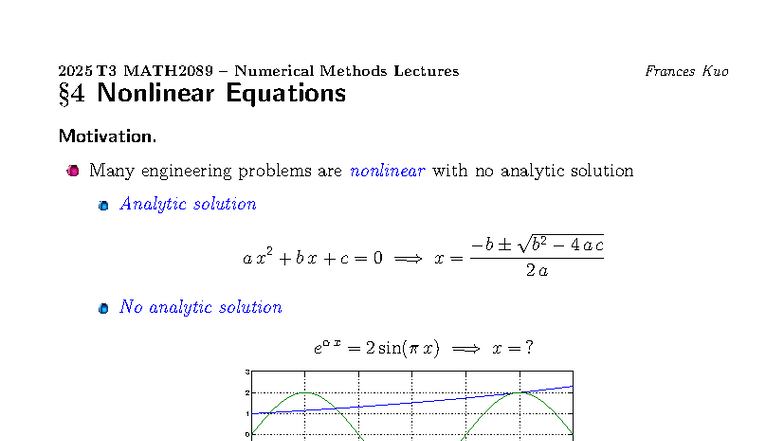 MATH2089 Numerical Methods Lectures: Nonlinear Equations Overview - Studocu