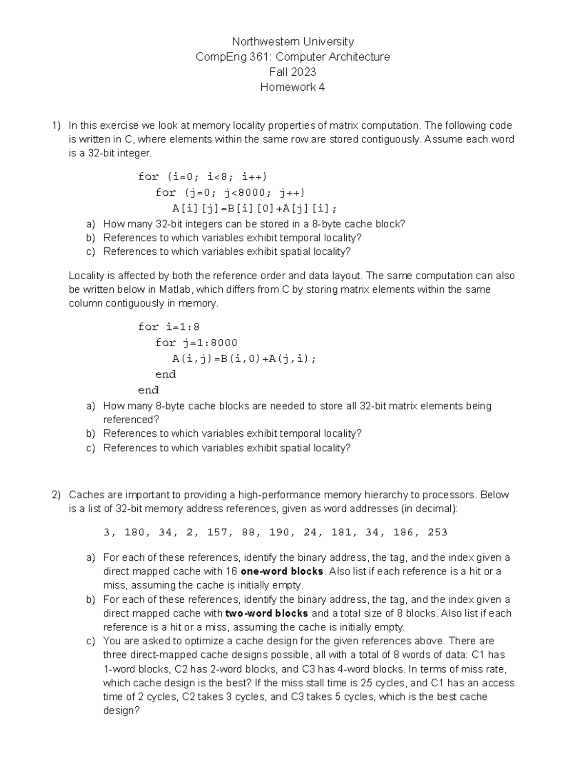 Comp Eng 361 - Homework 4: Memory Locality & Cache Design Challenges ...