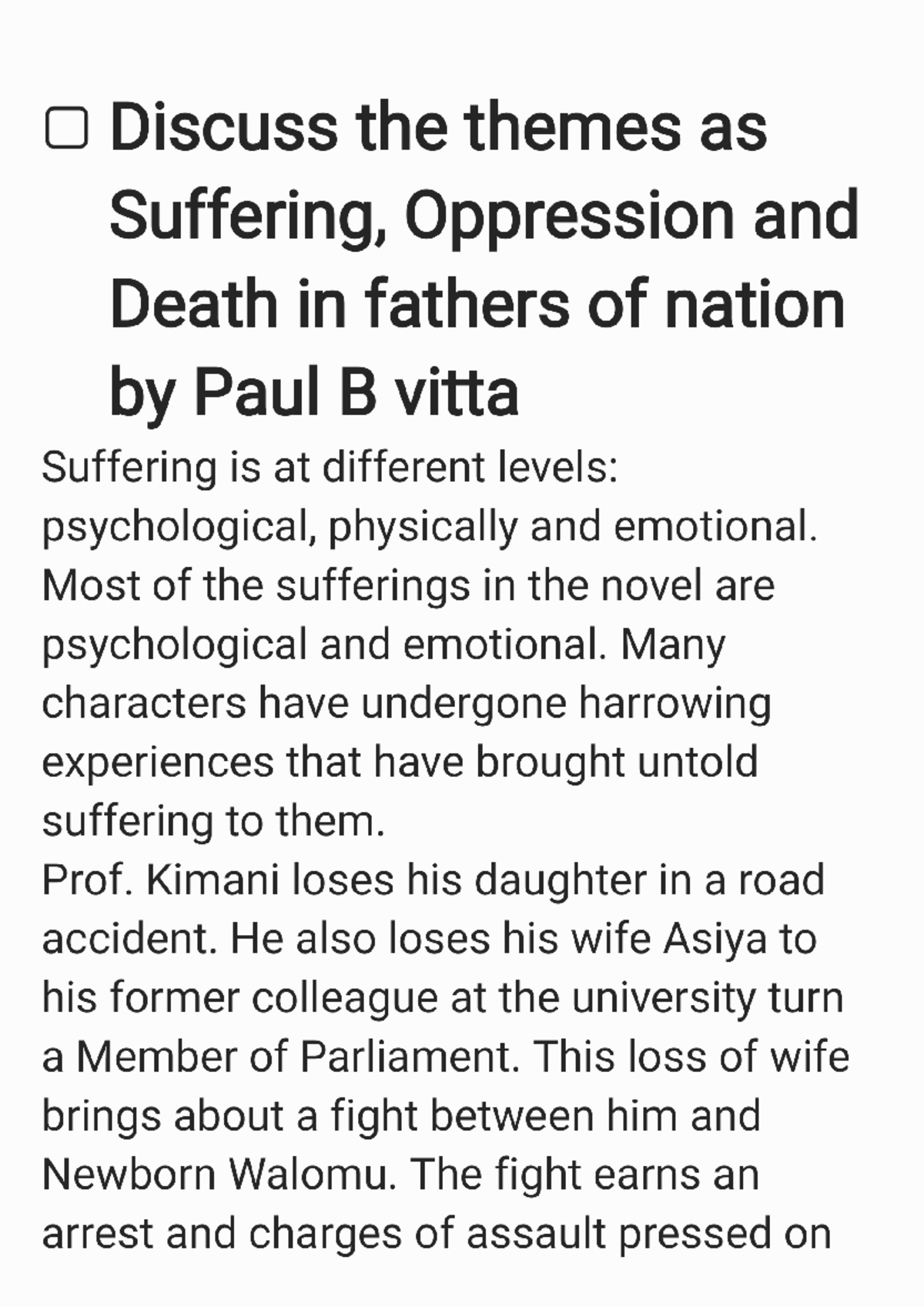 Suffering, Oppression, and Death in "Fathers of Nations" - Suffering 250925 - Studocu