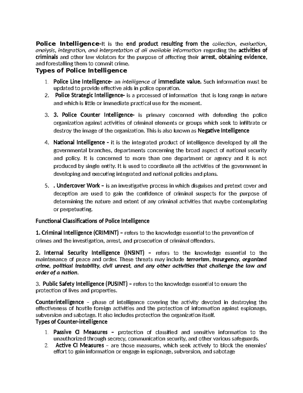 Police Intelligence: Key Concepts and Classifications - Lecture - Studocu