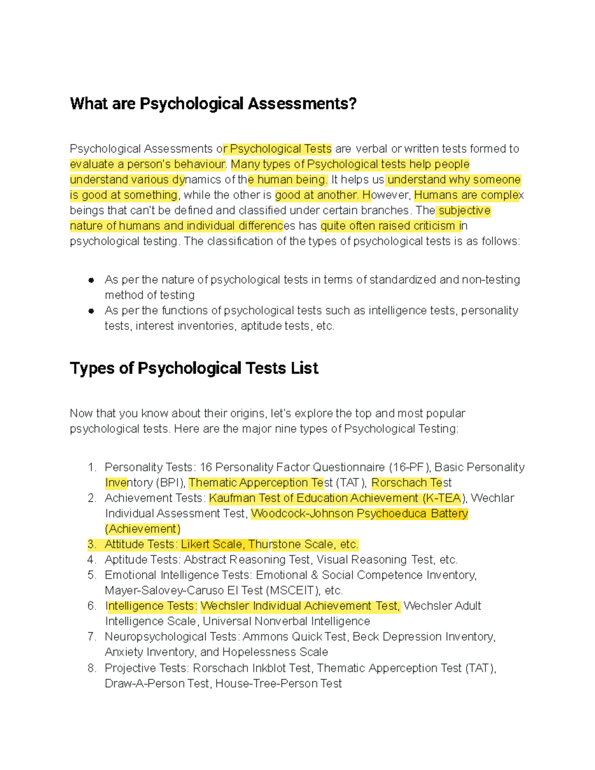 Types of Psychological Tests: A Comprehensive Overview - Studocu