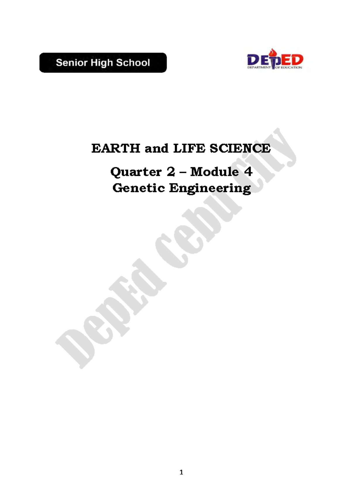 Grade 11 Earth and Life Science: Q2 Module 4 on Genetic Engineering ...