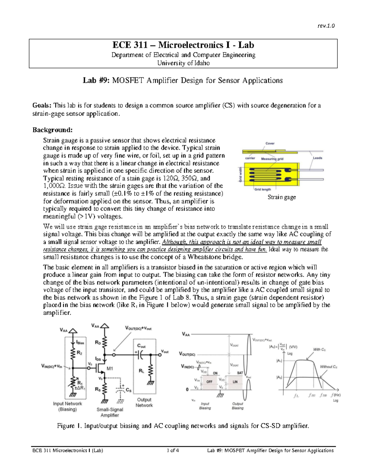 Lab9 Amplifier.Design.rev - Lab #9: MOSFET Amplifier Design for Sensor ...