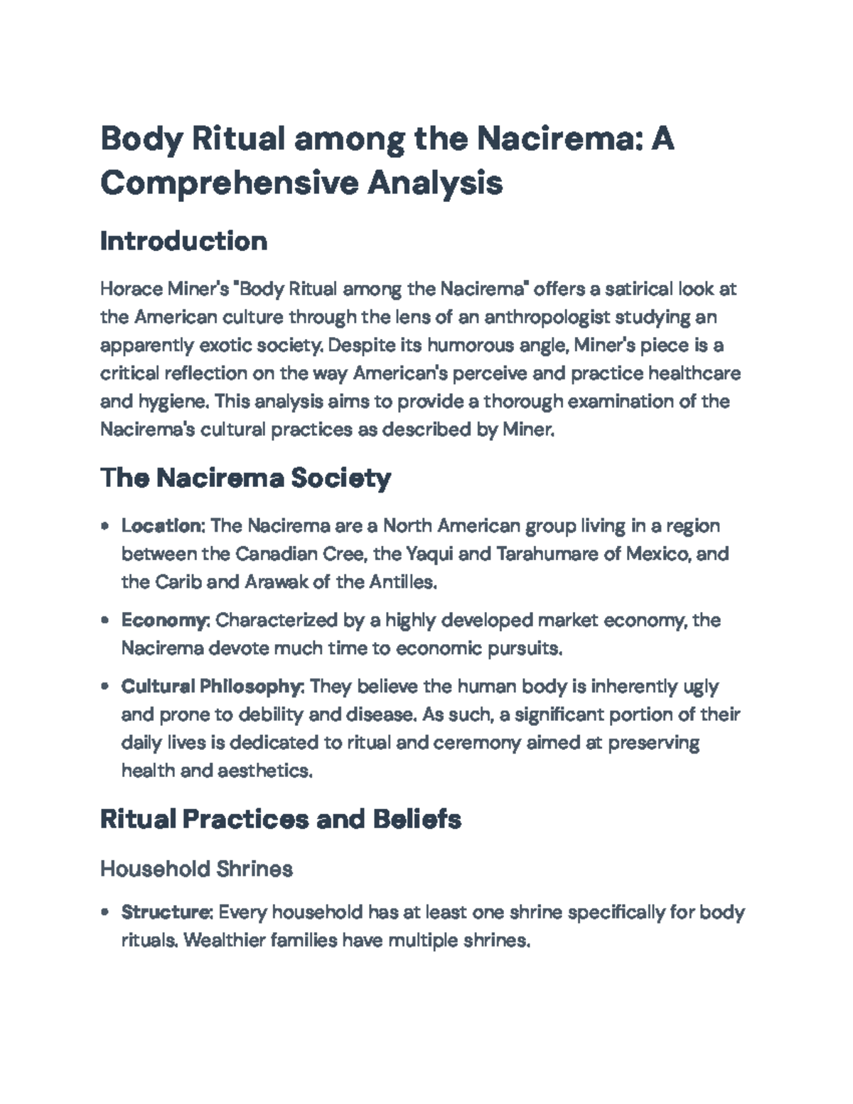 Comprehensive Analysis of Horace Miner's "Body Ritual among the ...