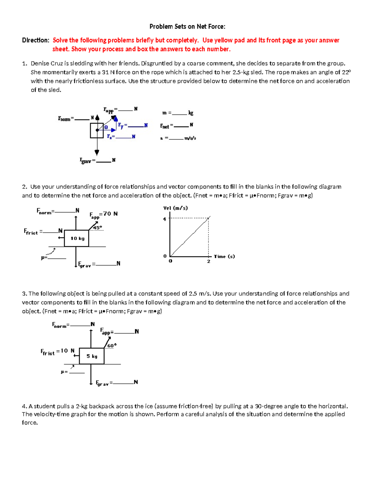 PS on Net Force Problems and Calculations (Physics 101) - Studocu