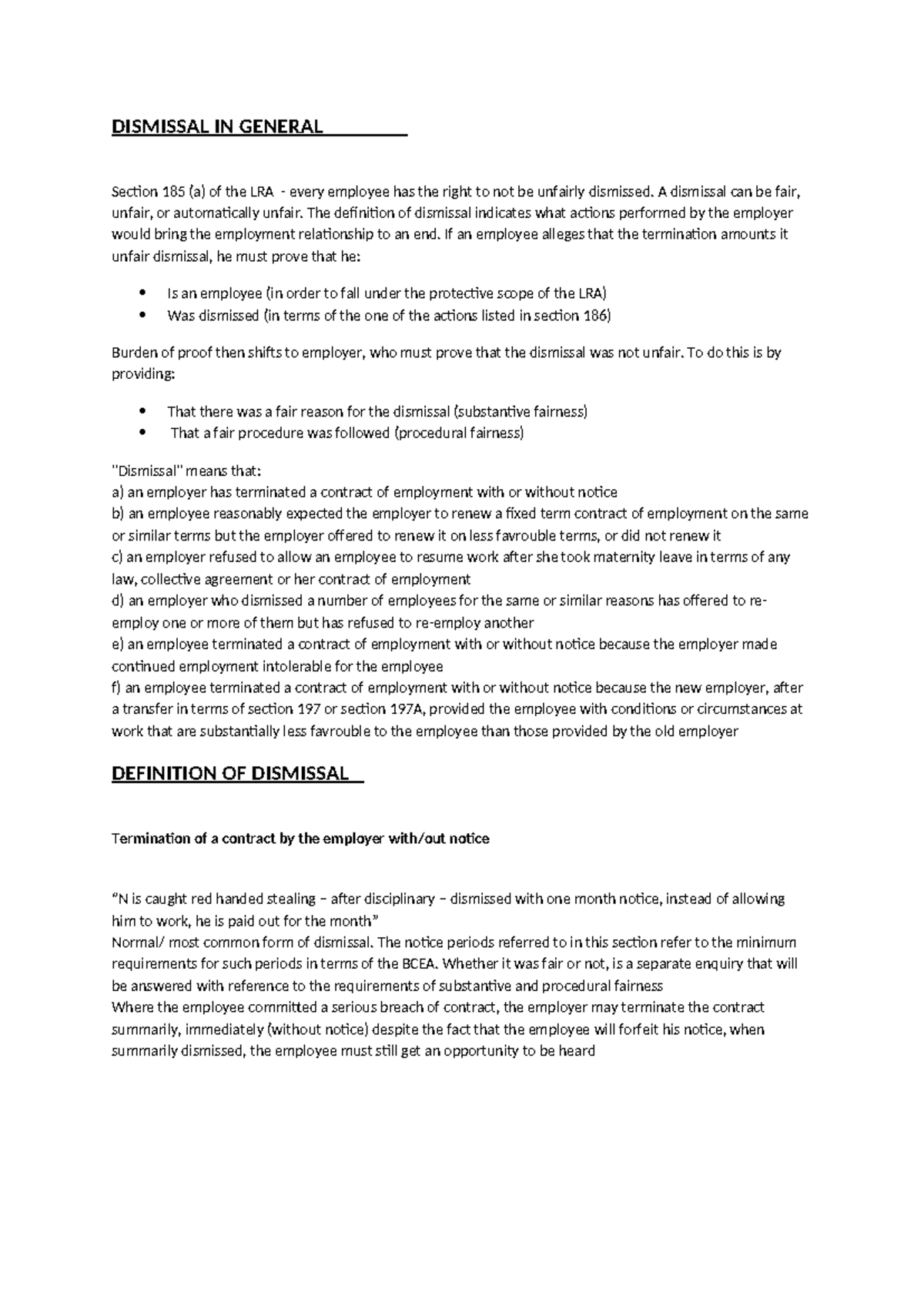 LLW2601-8 Unfair Dismissal: Key Notes and Legal Insights - Studocu