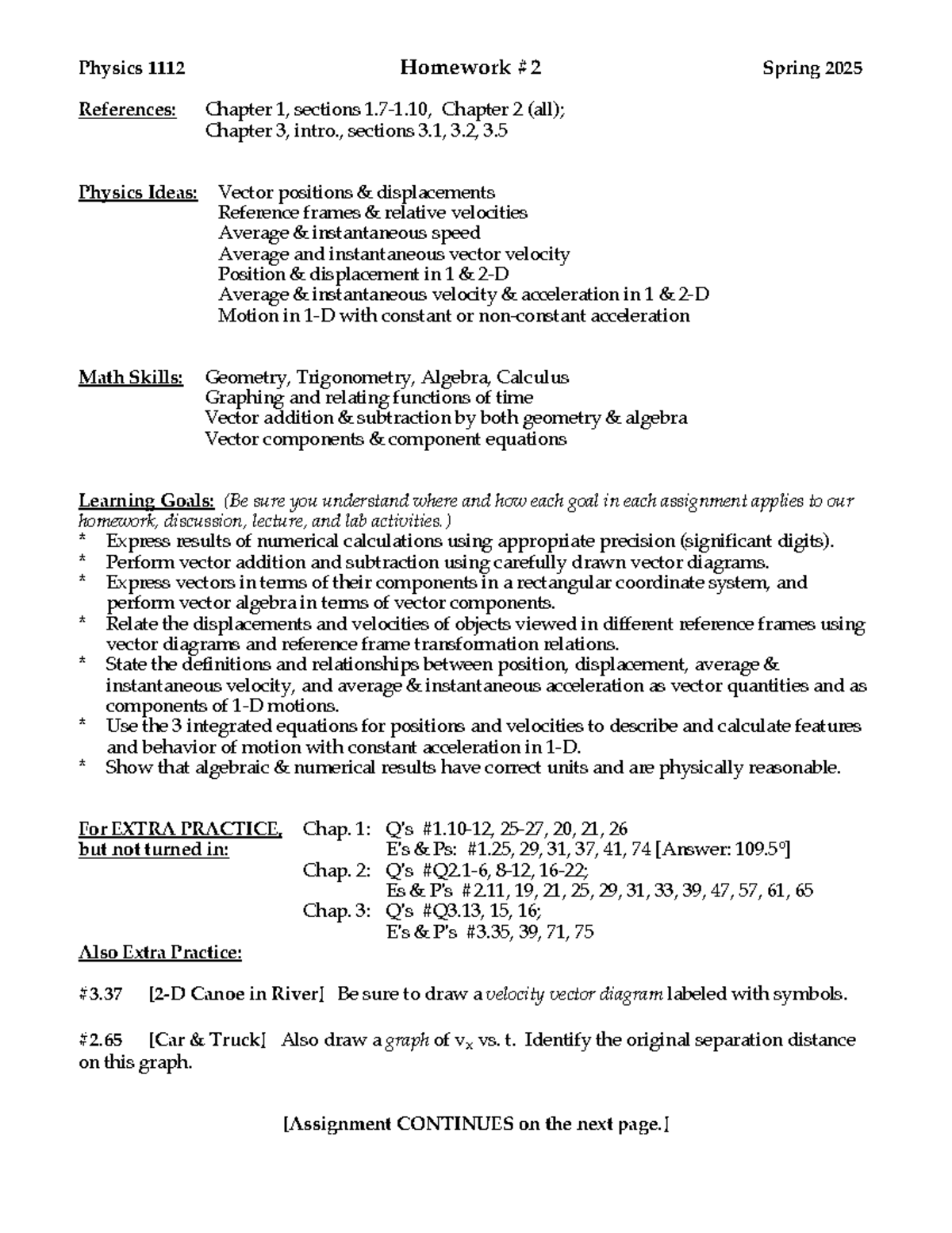 Physics 101: Homework 2 - Vector Analysis & Motion Concepts (Spring 2025) - Studocu