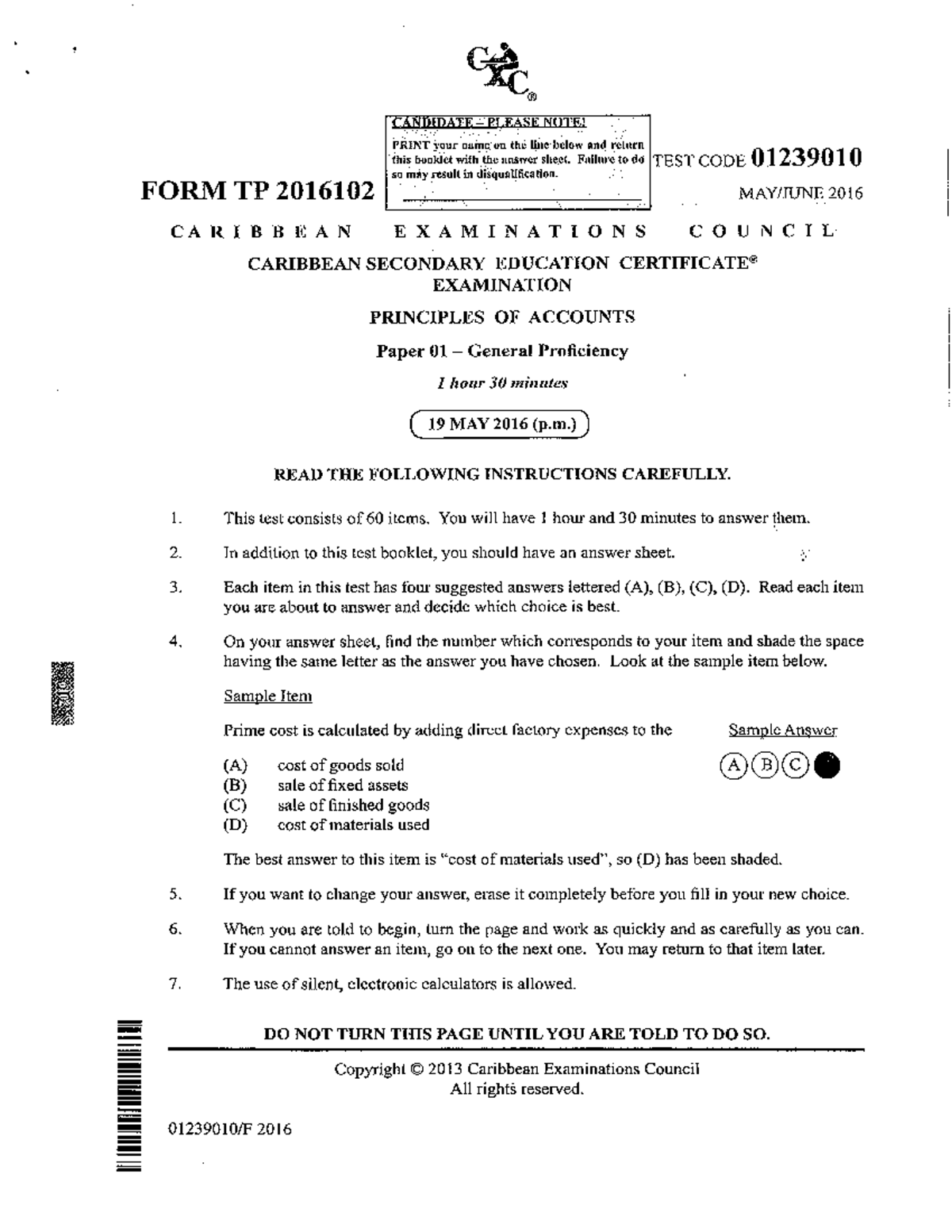 CSEC POA June 2016 Paper 01 - Study Guide - Studocu