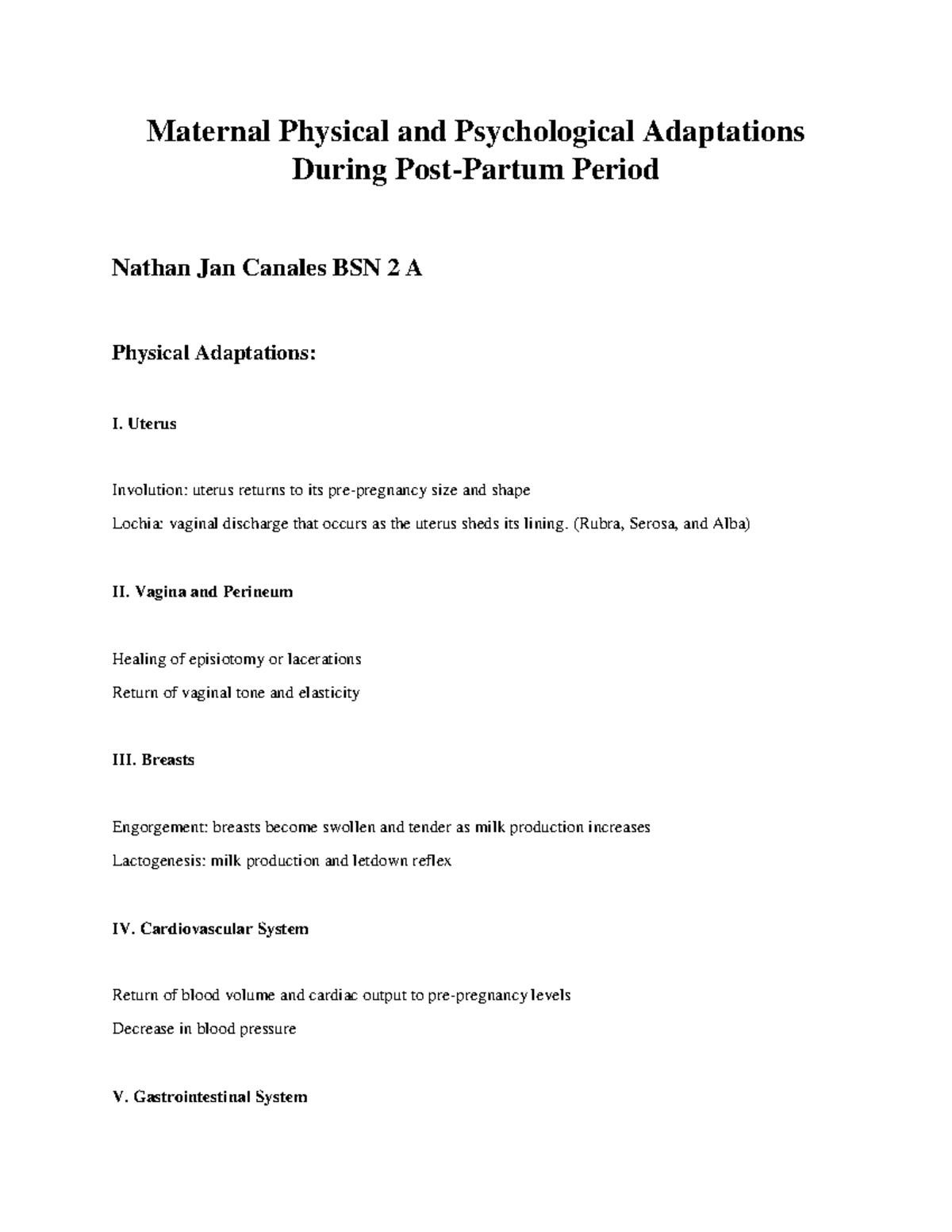 Maternal Adaptations During Post-Partum: Physical & Psychological ...