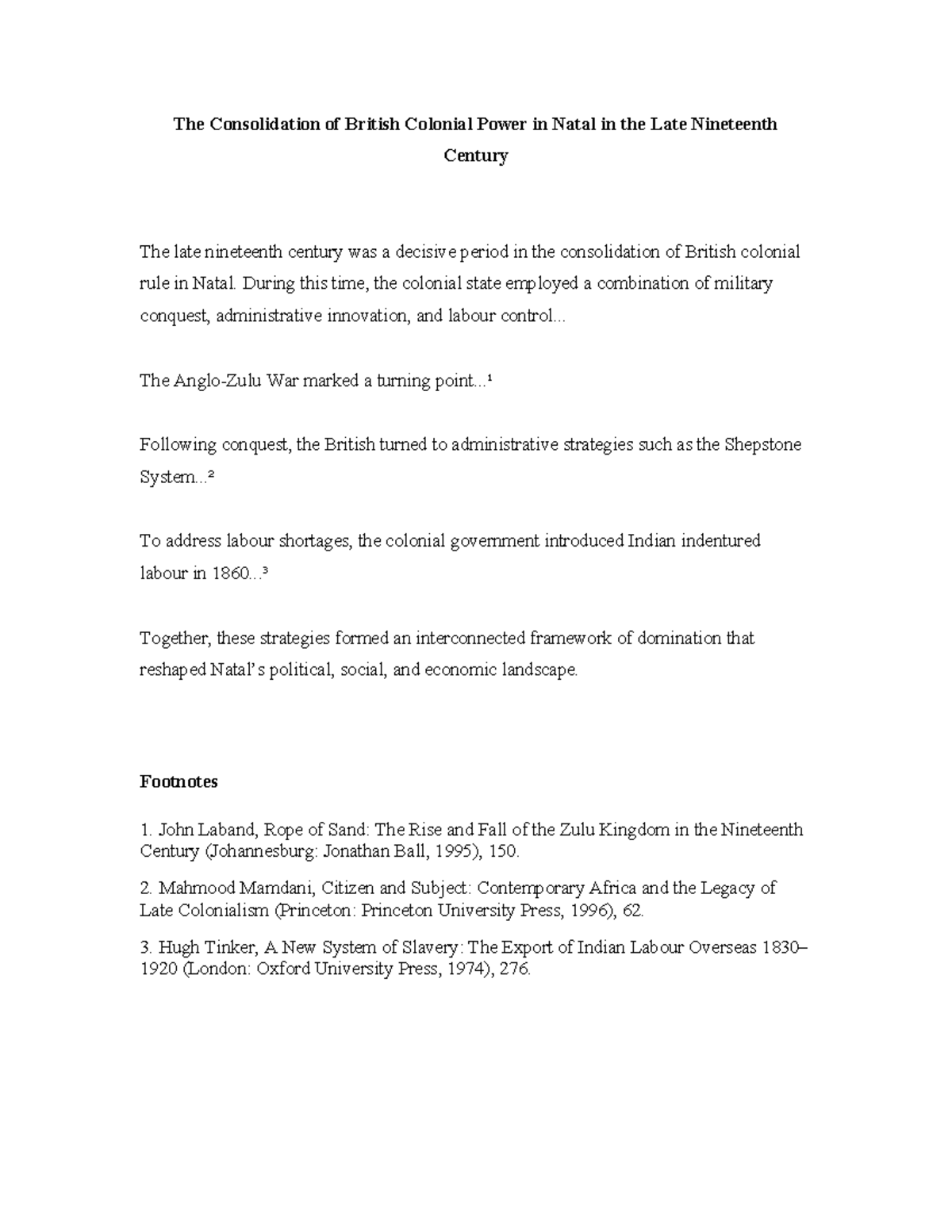 Natal Colonial Power Consolidation Essay: Late 19th Century Insights ...