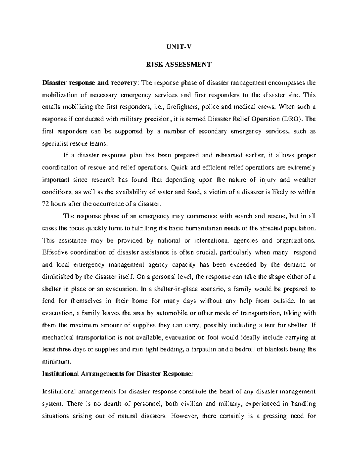 DM UNIT-5: Risk Assessment in Disaster Response and Recovery - Studocu