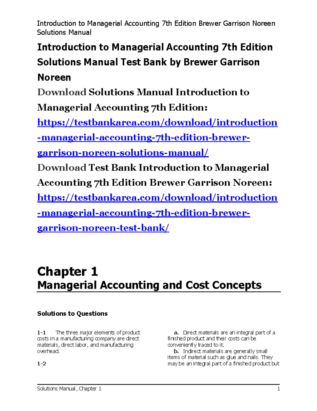 Introduction to Managerial Accounting Chapter 1 - Introduction to ...