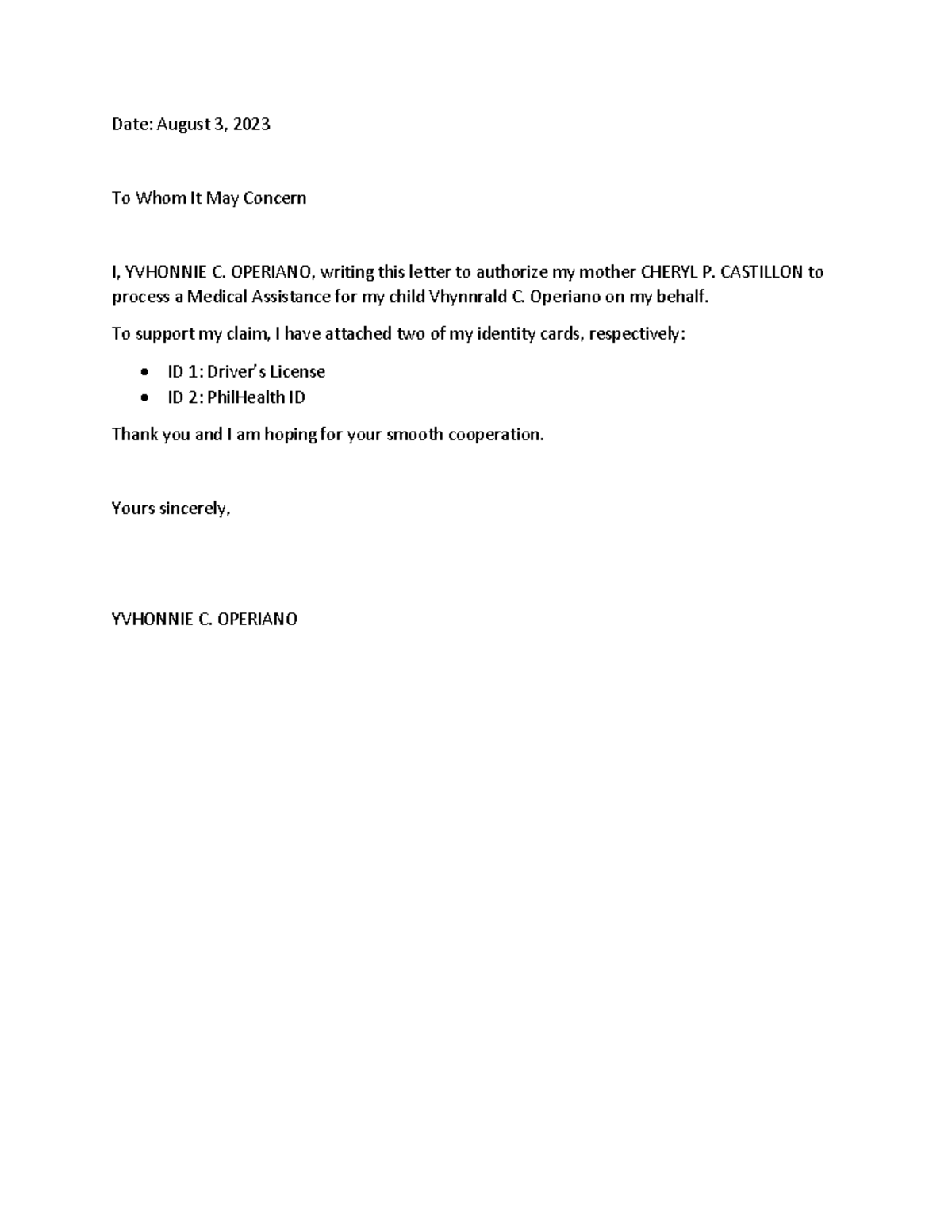 Authorization Letter DSWD - Bachelor of Science in Business ...