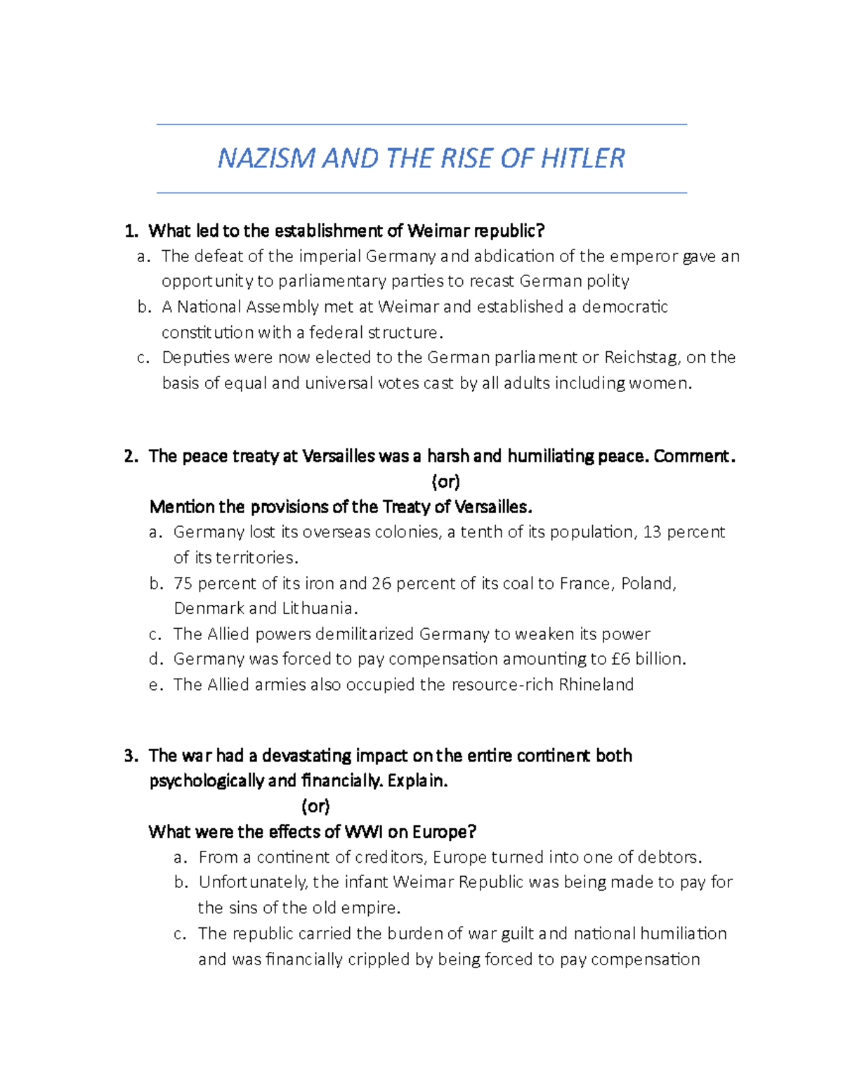Nazism and the Rise of Hitler: Key Notes for 2023-24 (240913) - Studocu