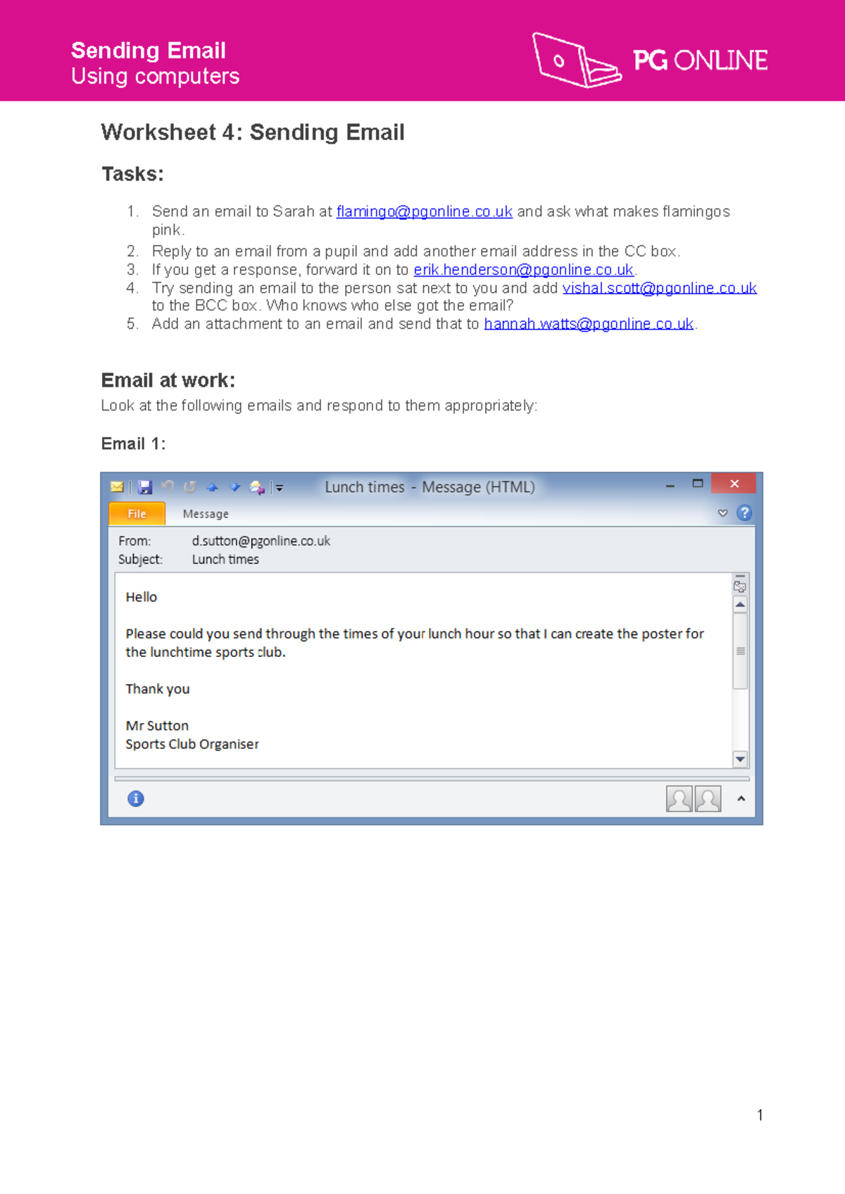 Worksheet 4: Email Tasks & Learning (dss) - Studocu
