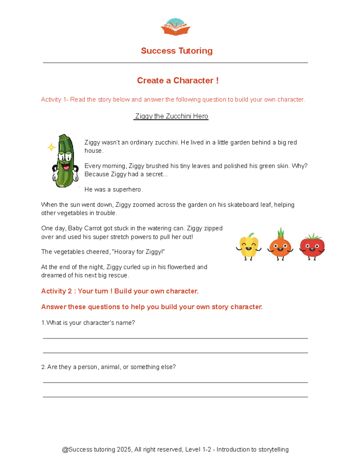 B.C Grade 1-2 English: Create Your Own Character Activity - Studocu