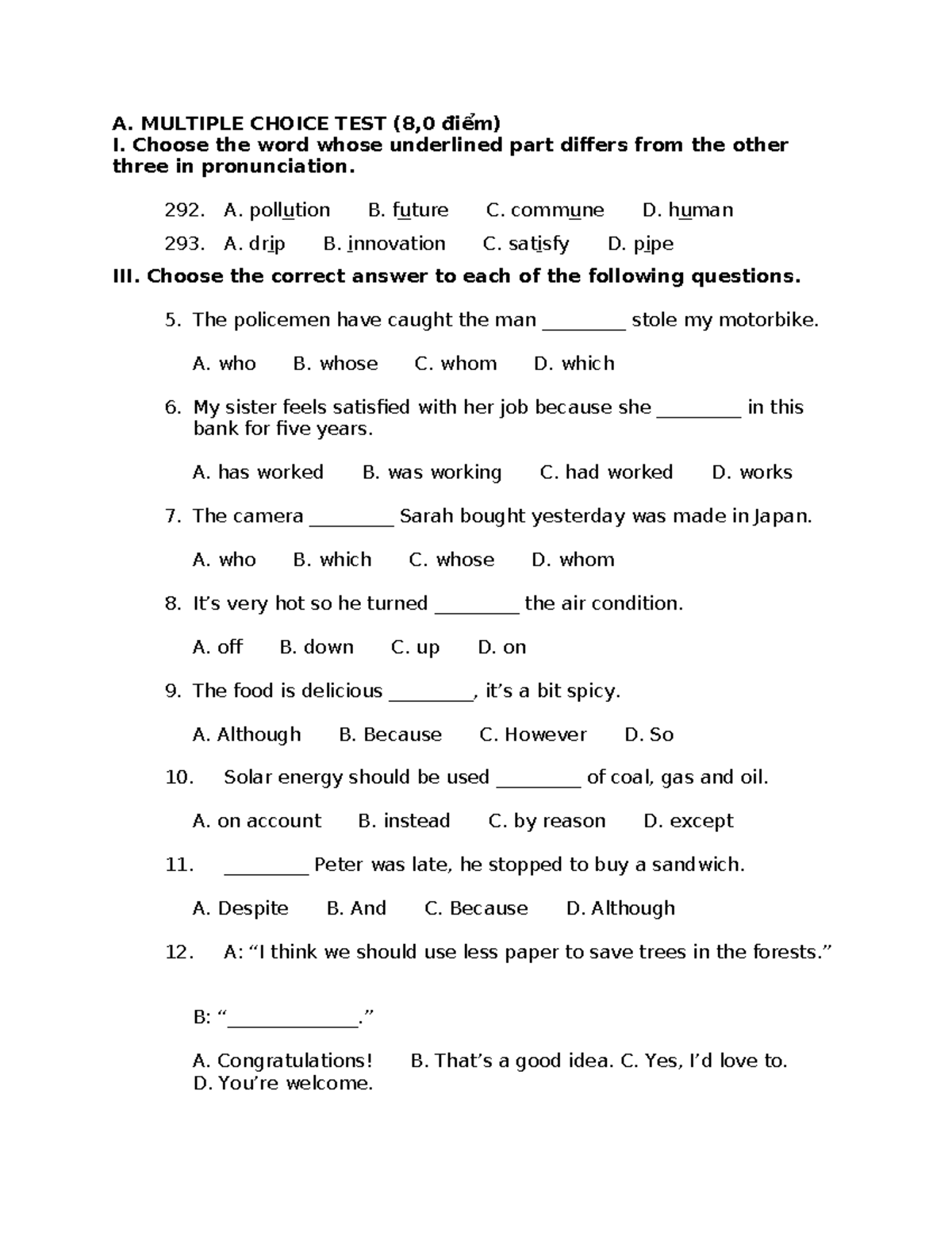 HW 11-1: Multiple Choice Test Practice Questions - Studocu