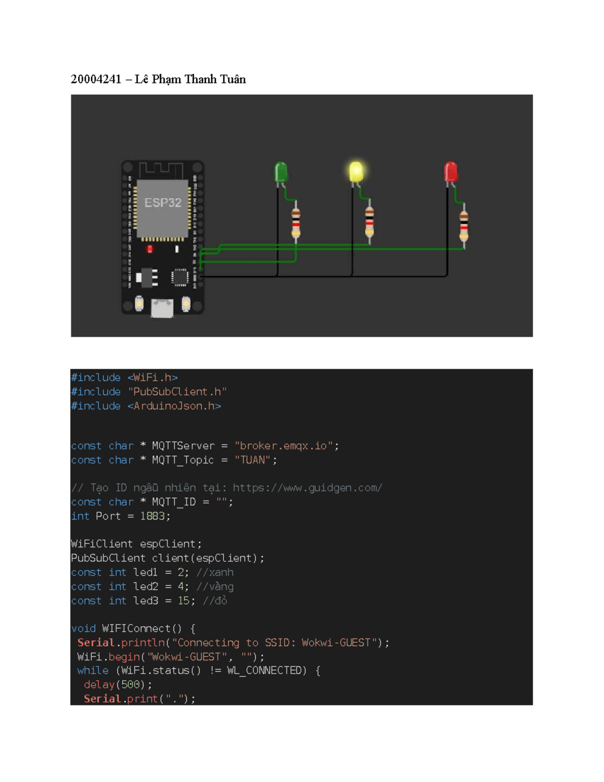 Tuan6 - MQTT Server Connection and LED Control Code - Studocu