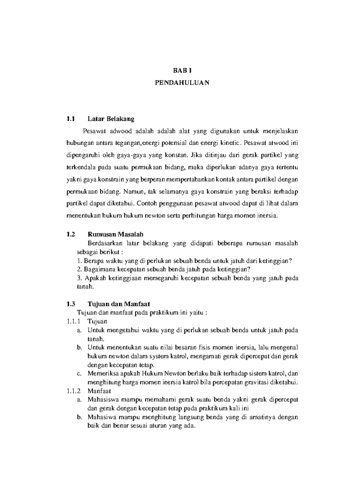 Laprak Pesawat Atwood - BAB I PENDAHULUAN 1 Latar Belakang Pesawat ...