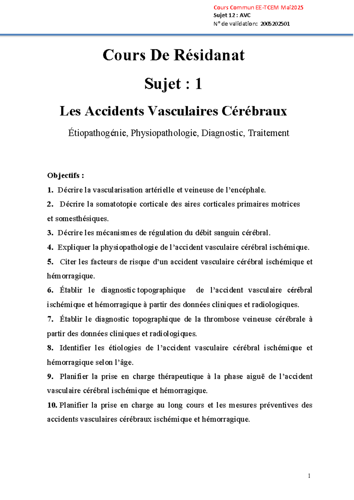 Cours Commun Mai2025 : AVC - Étiopathogénie, Diagnostic et Traitement ...