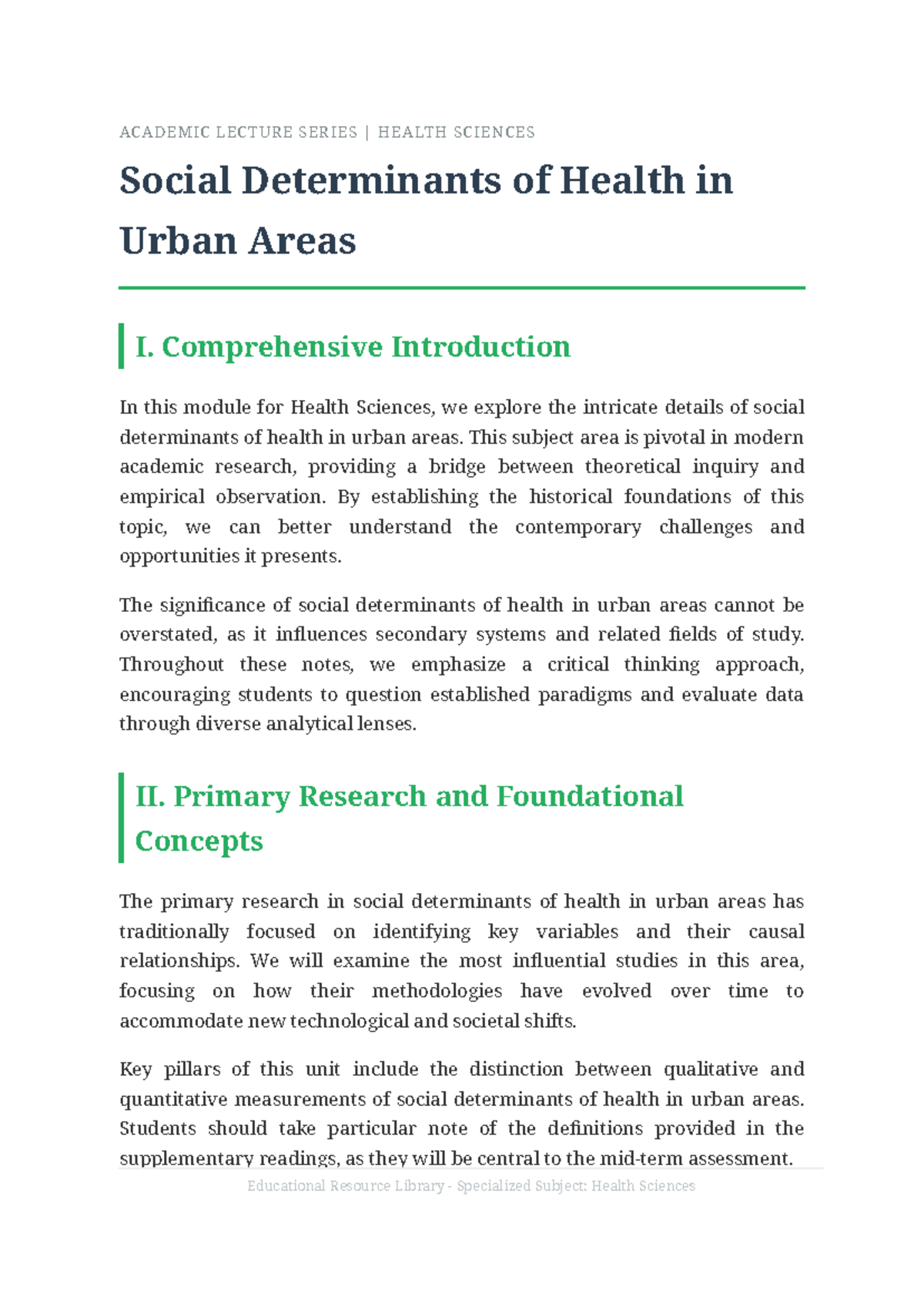 Health Sciences Lecture: Social Determinants of Health in Urban Areas ...