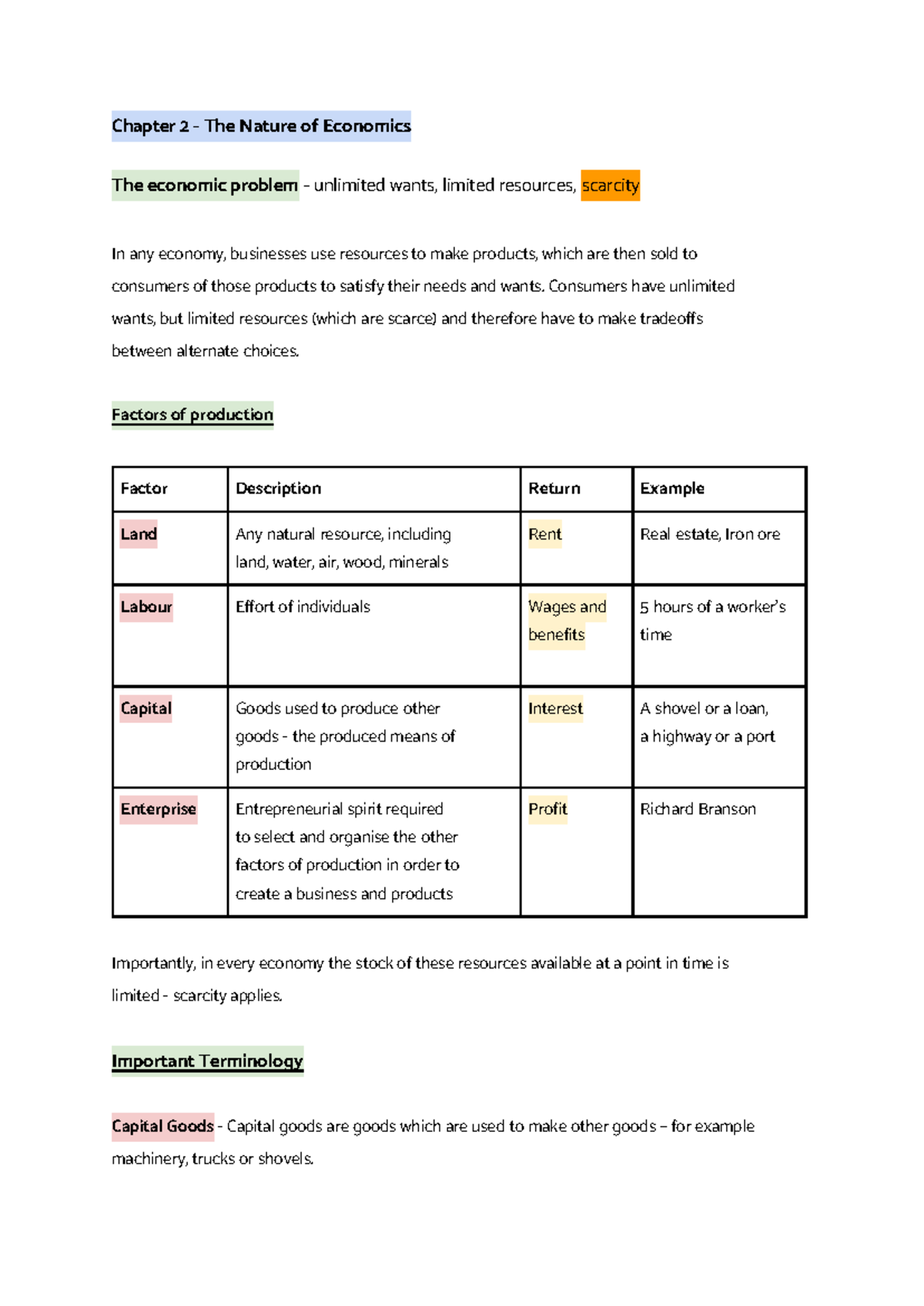 Economics Notes Yr 11: Chapter 2 - The Nature of Economics - Studocu
