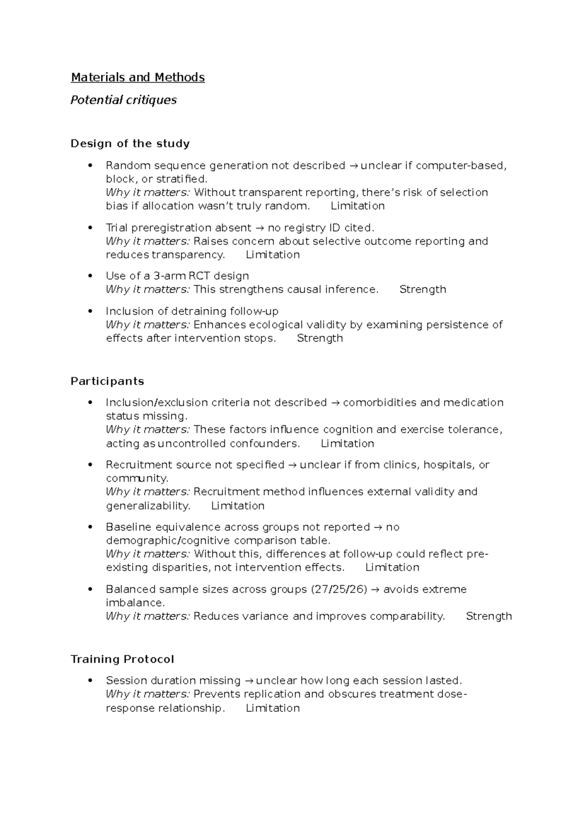 Materials and Methods Critiques for Study Design and Limitations - Studocu