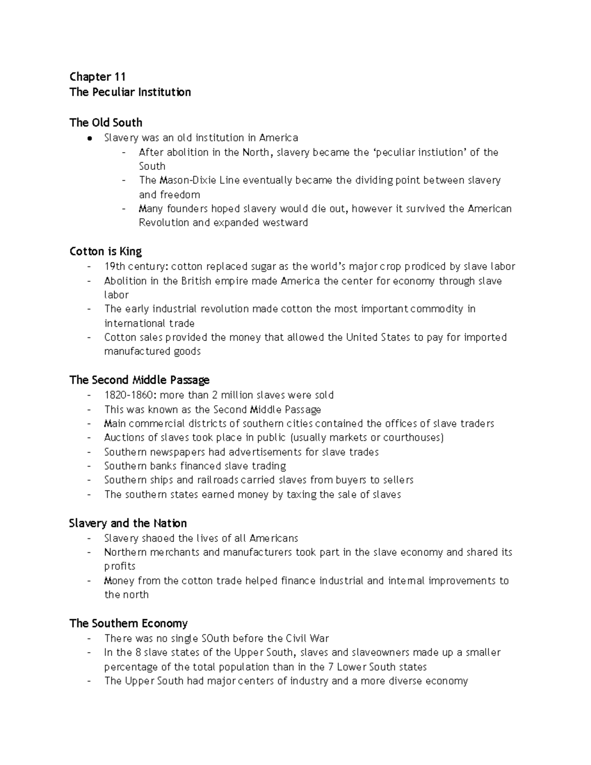 Give Me Liberty ch. 11 notes - Chapter 11 The Peculiar Institution The ...