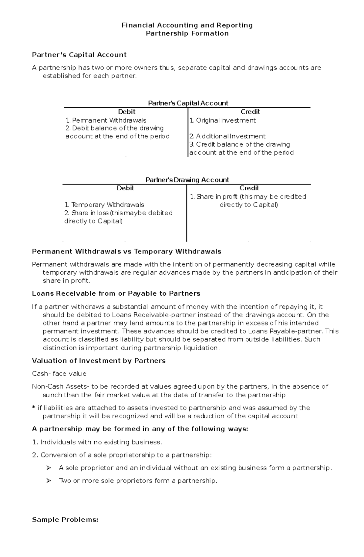 Partnership Formation notes and sample problems - Introduction To ...