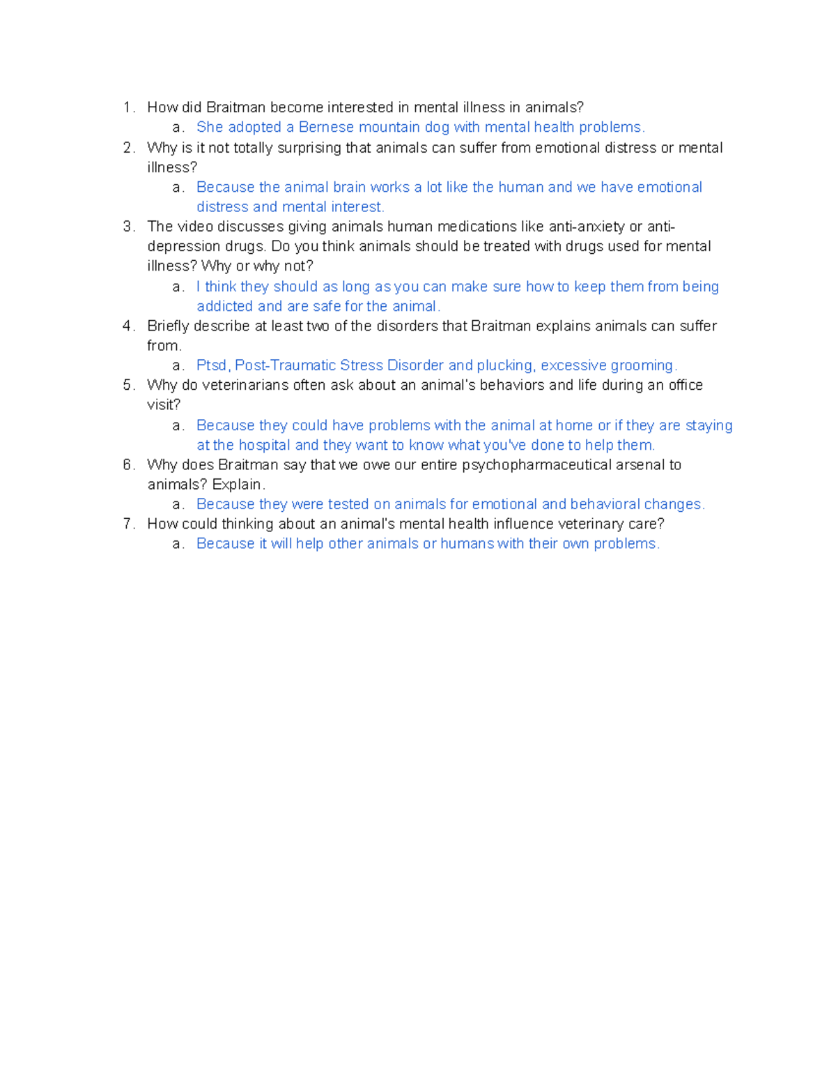 Vet. Science U1 lab - answer key - How did Braitman become interested ...