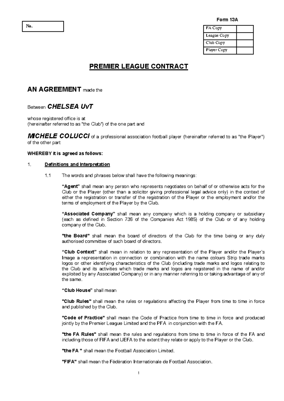 Premier League Contract: Agreement Between Chelsea and Michele Colucci ...