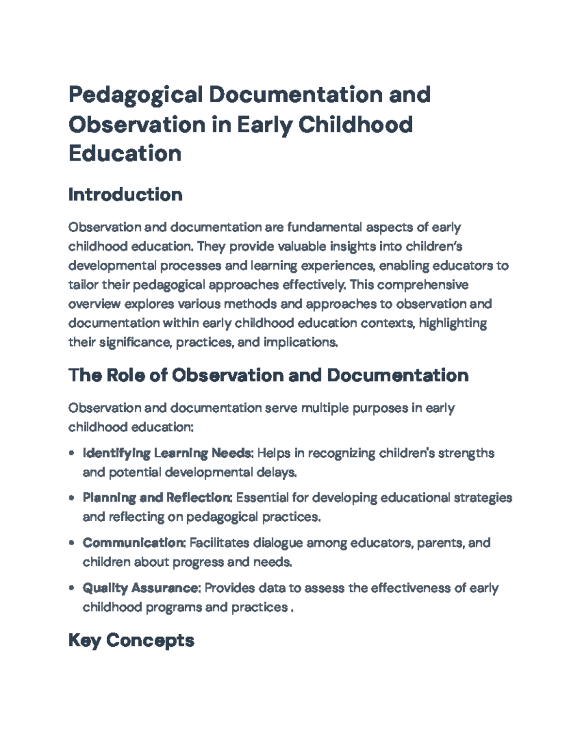 Pedagogical Documentation and Observation in Early Childhood Education ...