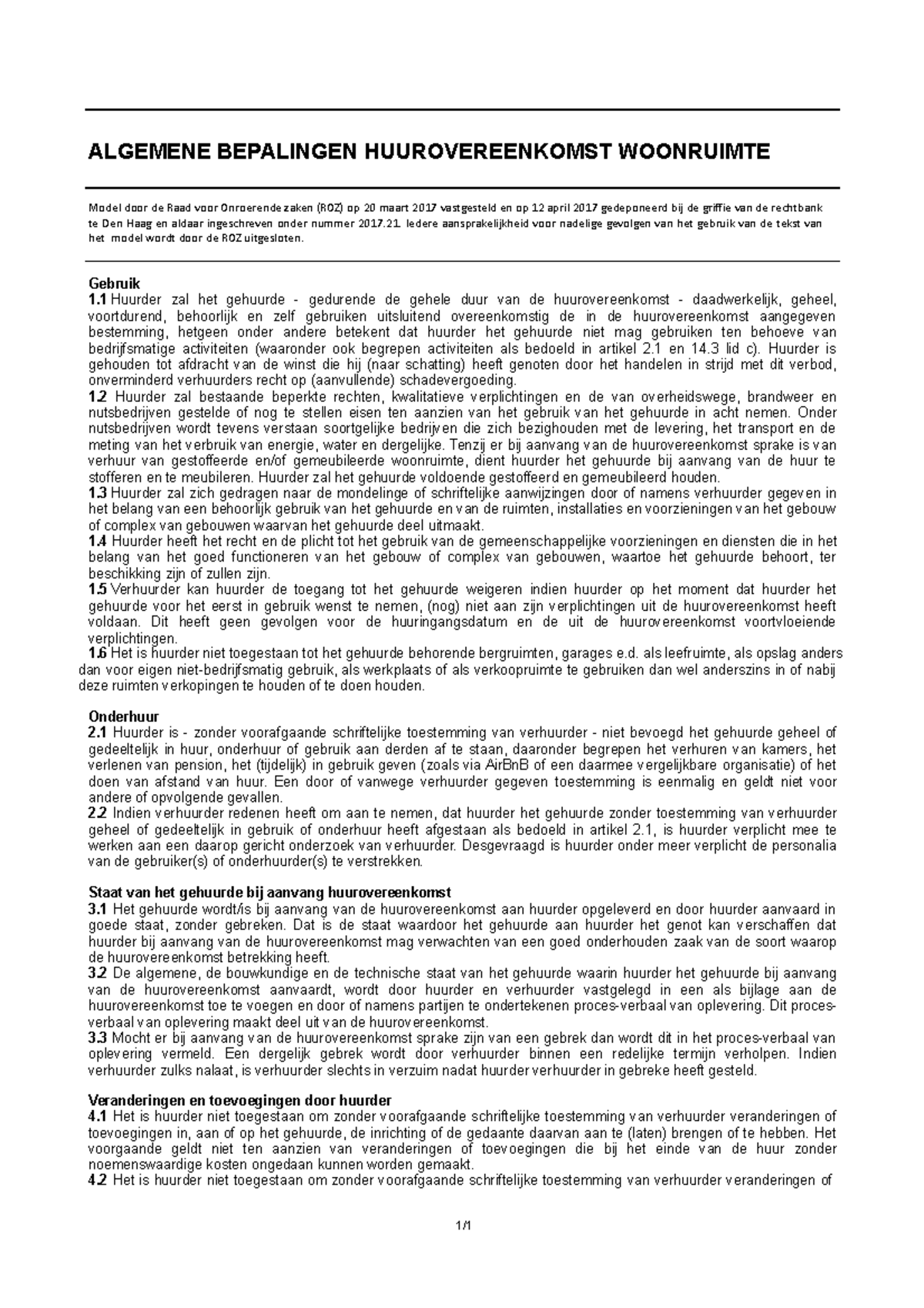 Algemene Bepalingen Woonruimte ROZ 2017 - ALGEMENE BEPALINGEN ...