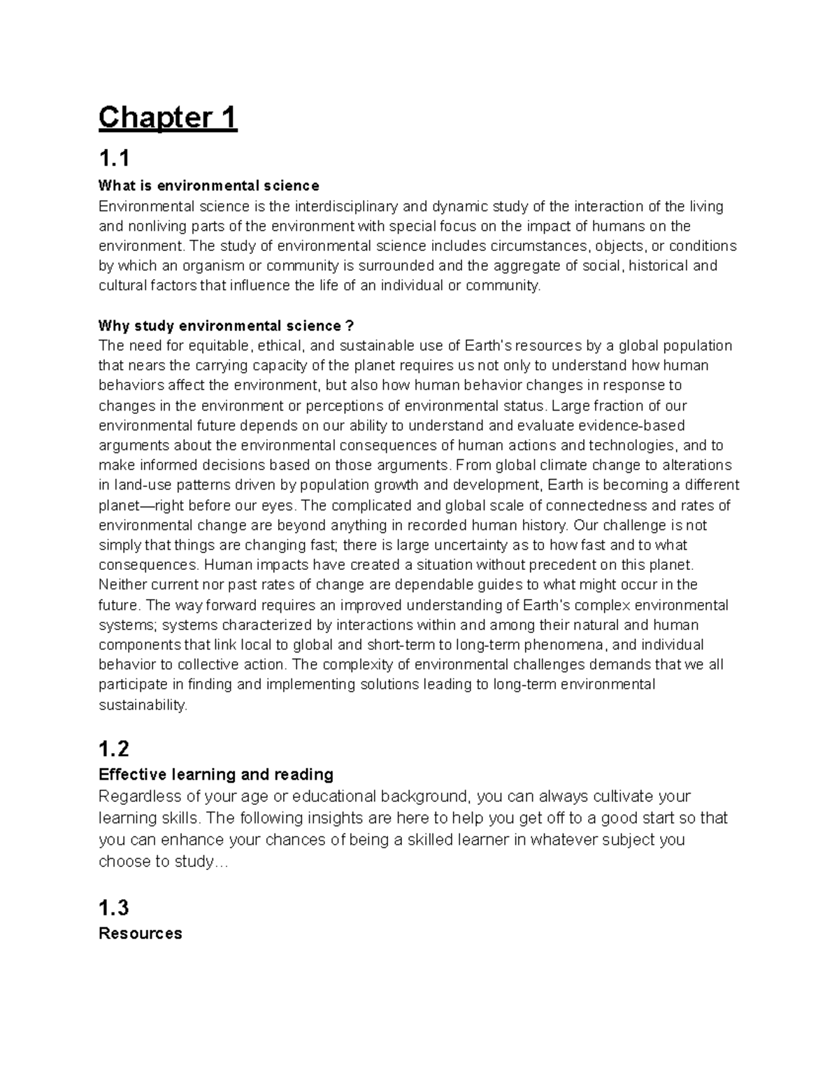 Chapter 1: Introduction to Environmental Science and Sustainability ...